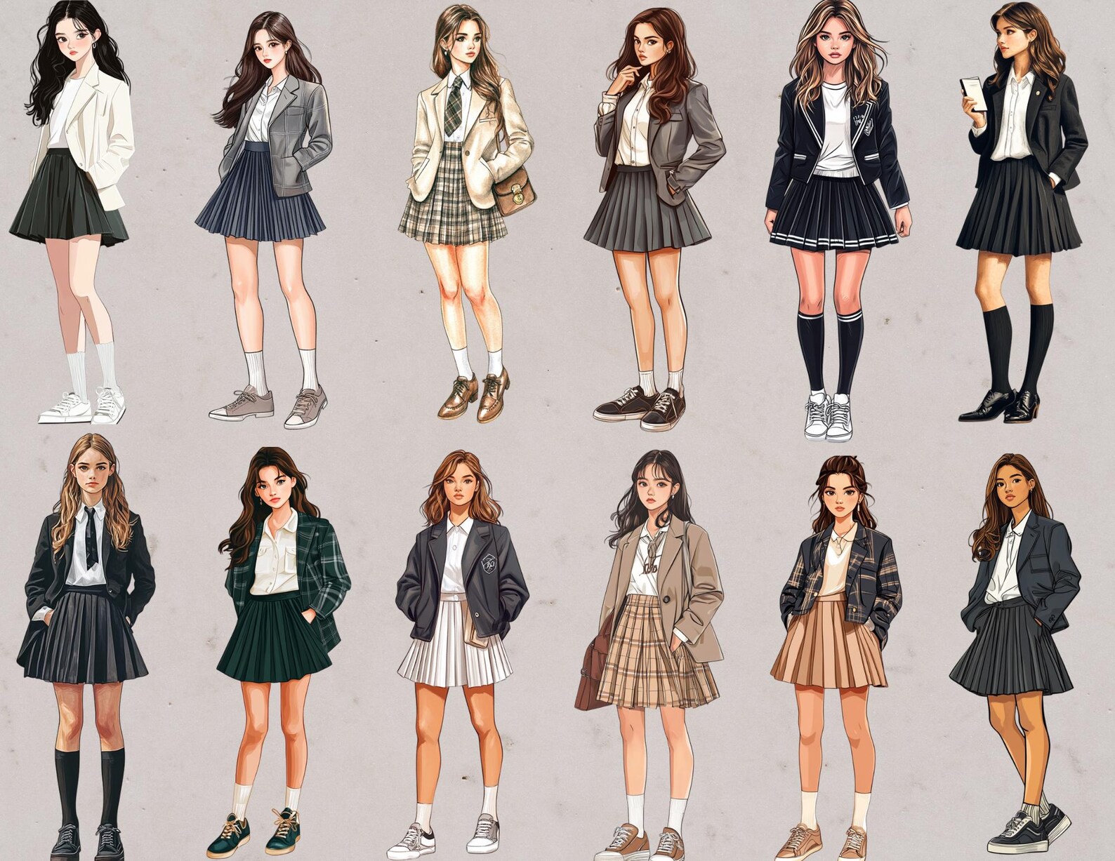 Preppy School Girl Clipart: Academic Fashion PNG (instant Download) - Etsy