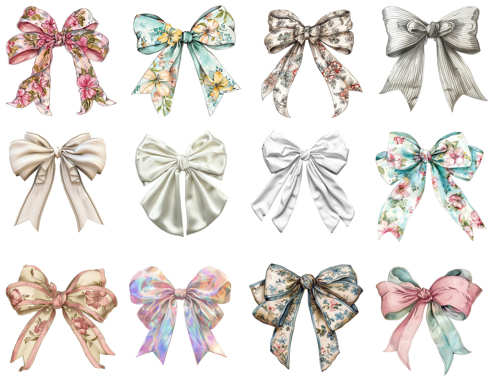 Clipart Pretty Bows | Colorful Bows PNG | Digital Print Bows ...