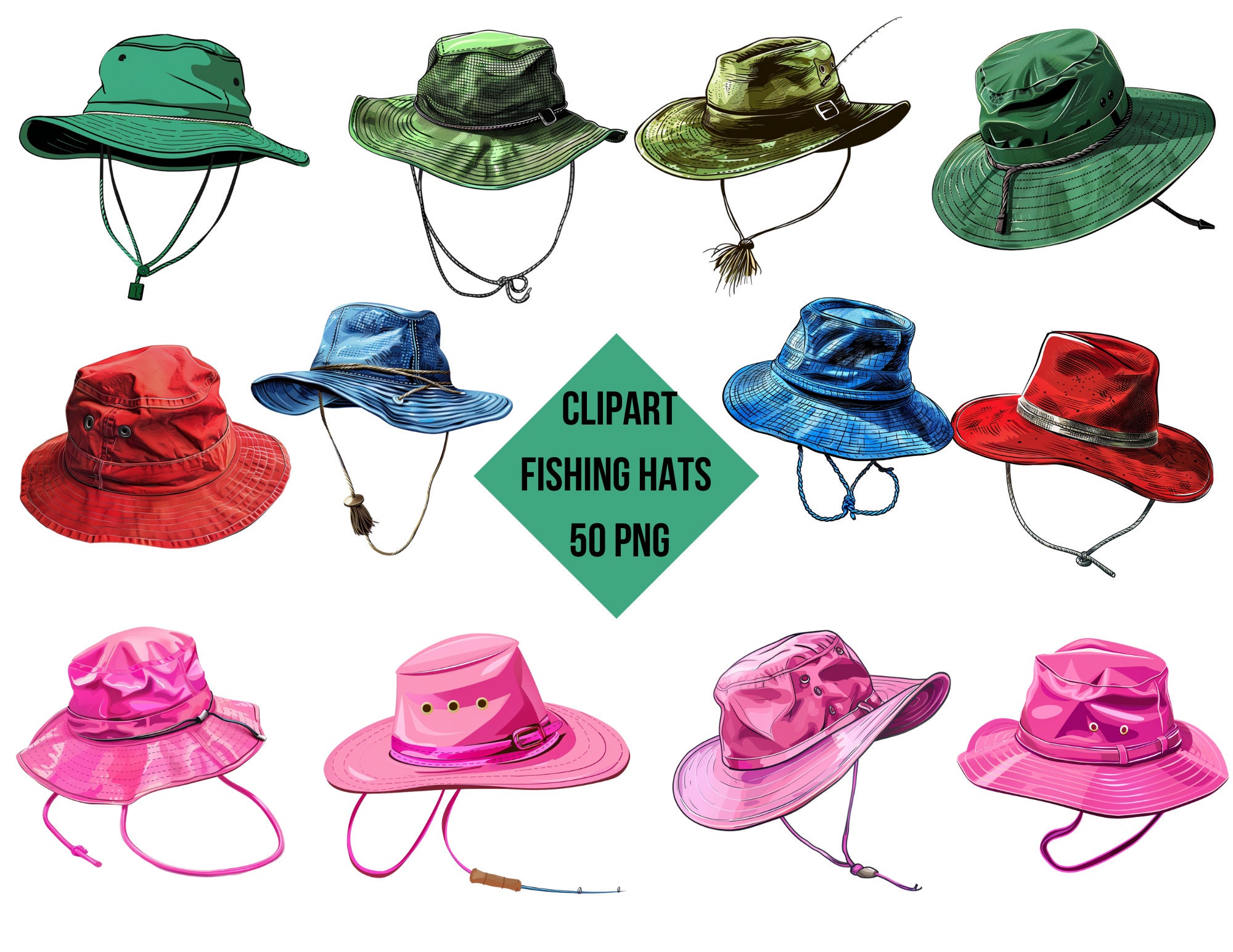 Clipart Fishing Hats | Fishing Hats PNG | Digital Print Fishing Hats ...