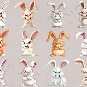 Angry Bunny Clipart Bundle: Grumpy Rabbit Pngs (commercial Use) - Etsy
