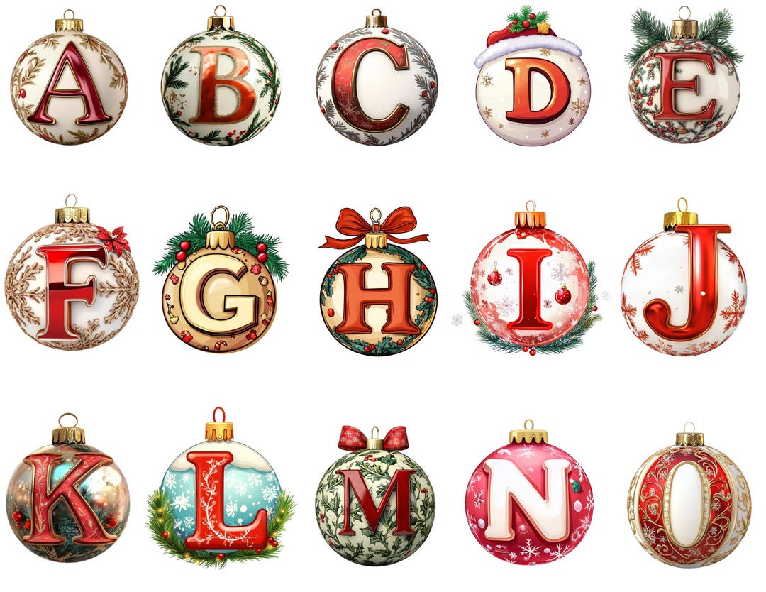 Christmas Ornament Clipart Alphabet, Festive Holiday Baubles, A-Z PNG ...