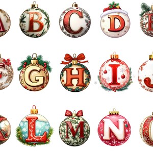 Christmas Ornament Clipart Alphabet, Festive Holiday Baubles, A-Z PNG ...