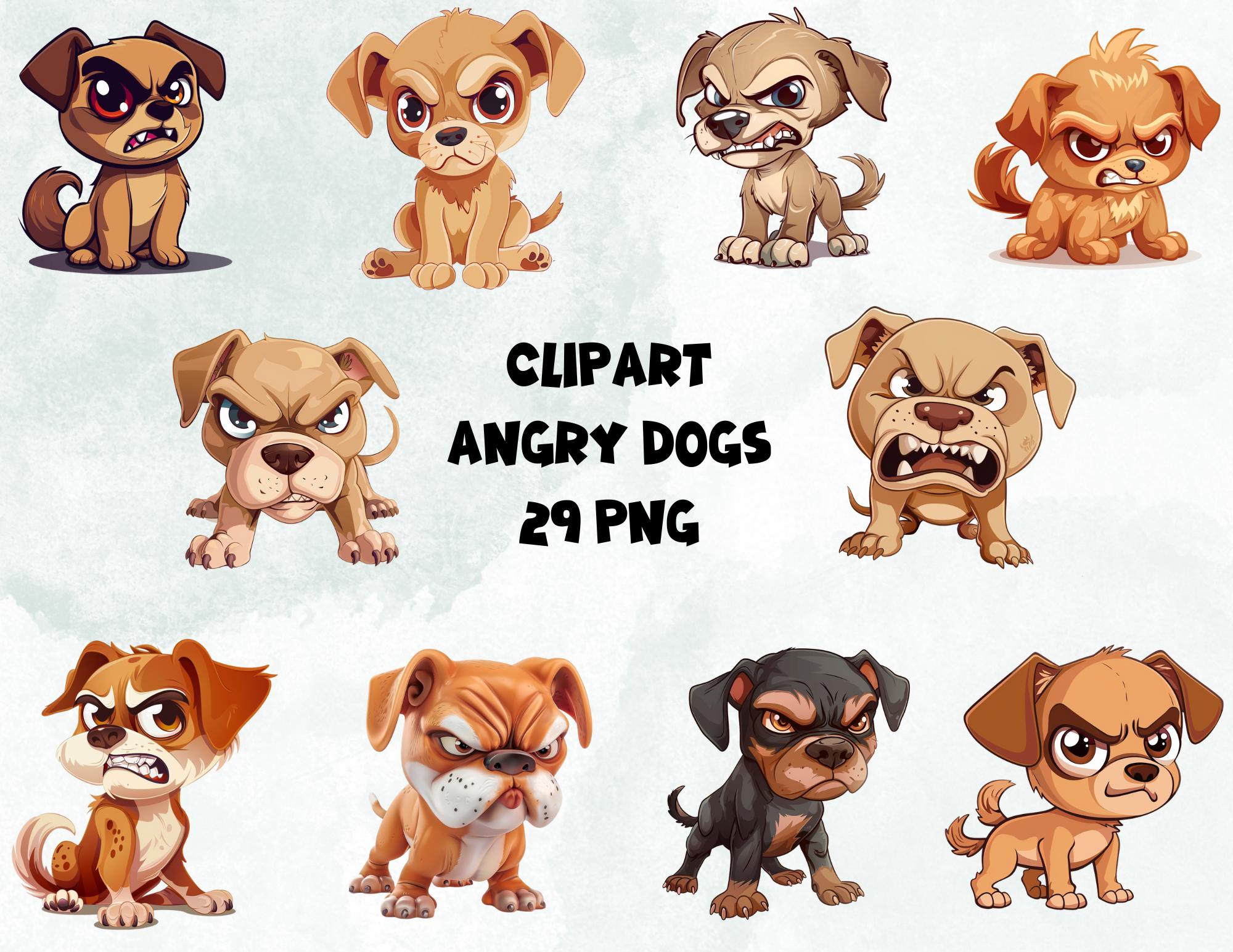 Clipart Angry Dogs | Cute Dogs PNG | Digital Print Funny Dogs | Cartoon ...