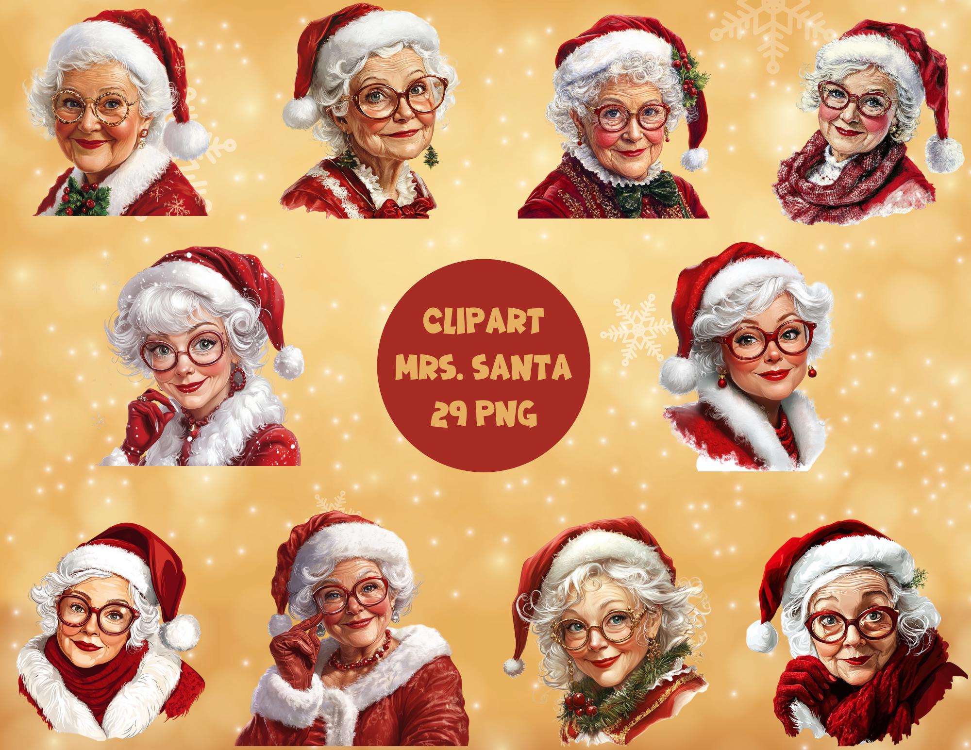 Mrs Santa Clipart Bundle | 29 PNG Cozy Christmas Characters | Vintage ...