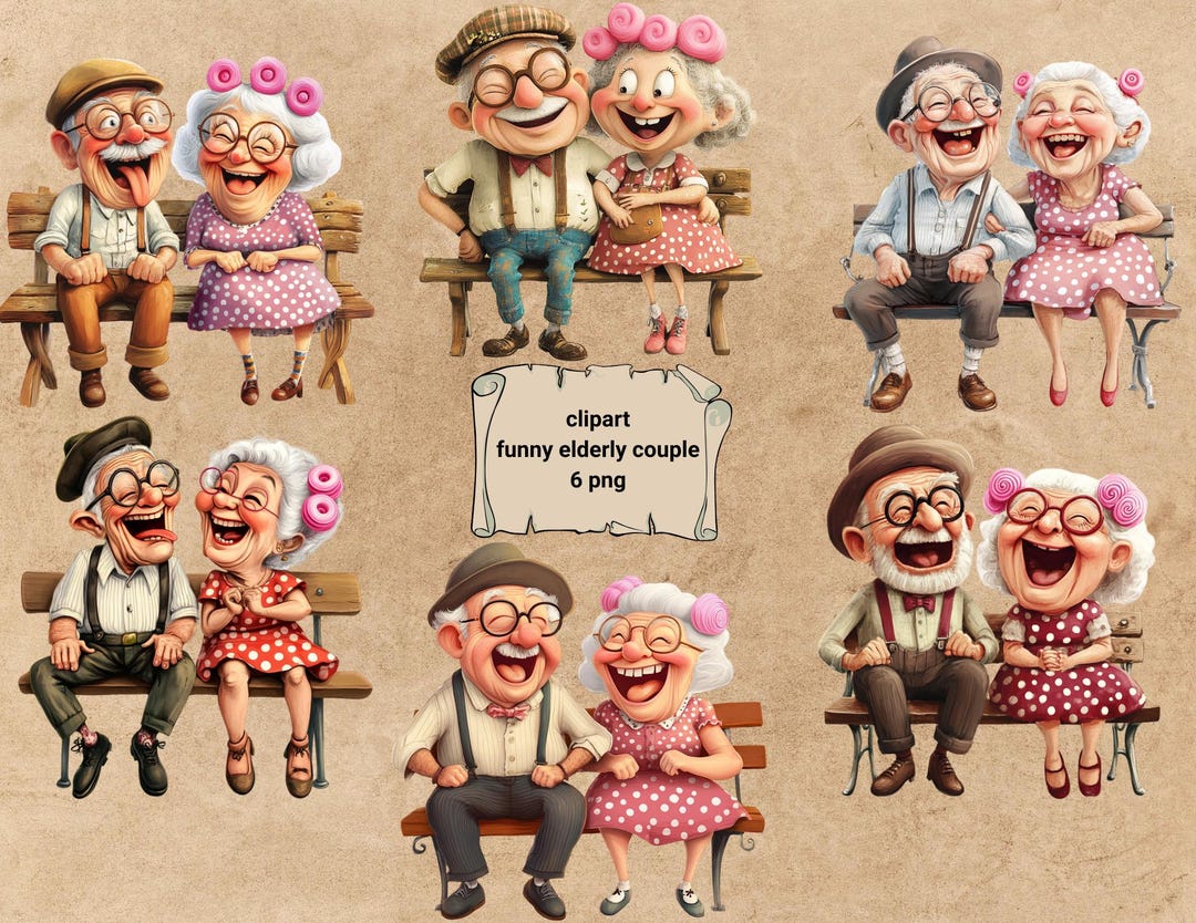 Funny Elderly Couple Clipart, Cute Grandparents PNG, Digital Old Couple ...