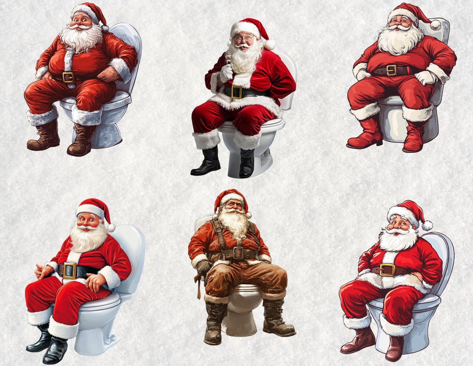 Funny Santa on Toilet Clipart Bundle | 20 PNG Funny Christmas Designs ...