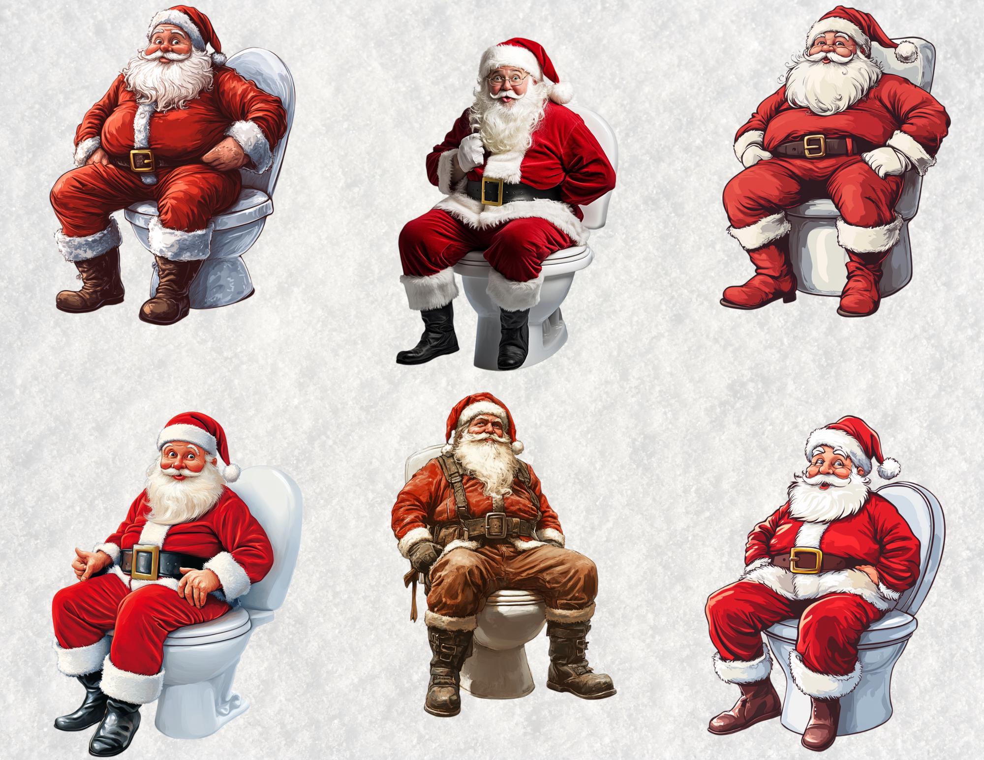 Funny Santa on Toilet Clipart Bundle | 20 PNG Funny Christmas Designs ...