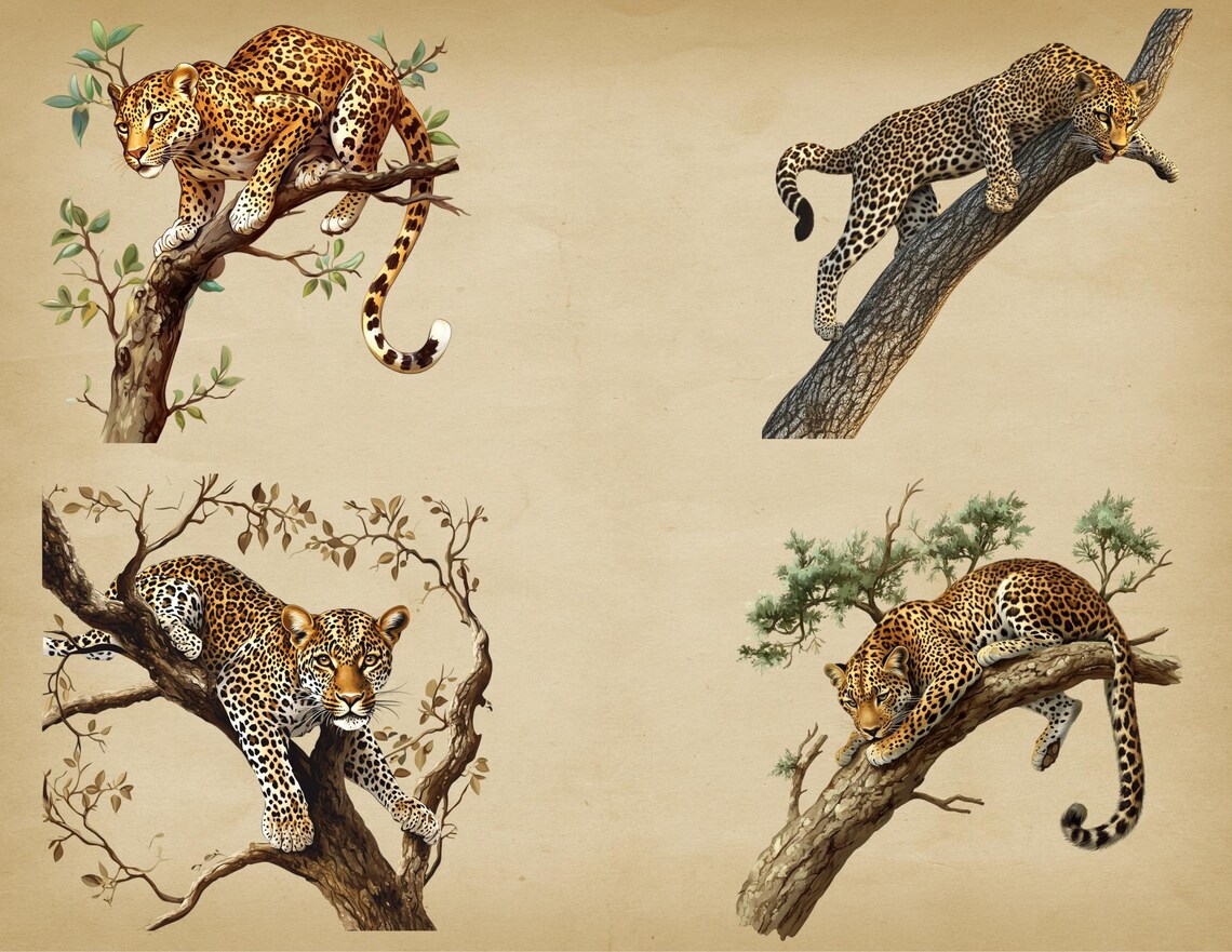 Leopard Clipart Set: Floral Jungle Animals (digital Download) - Etsy