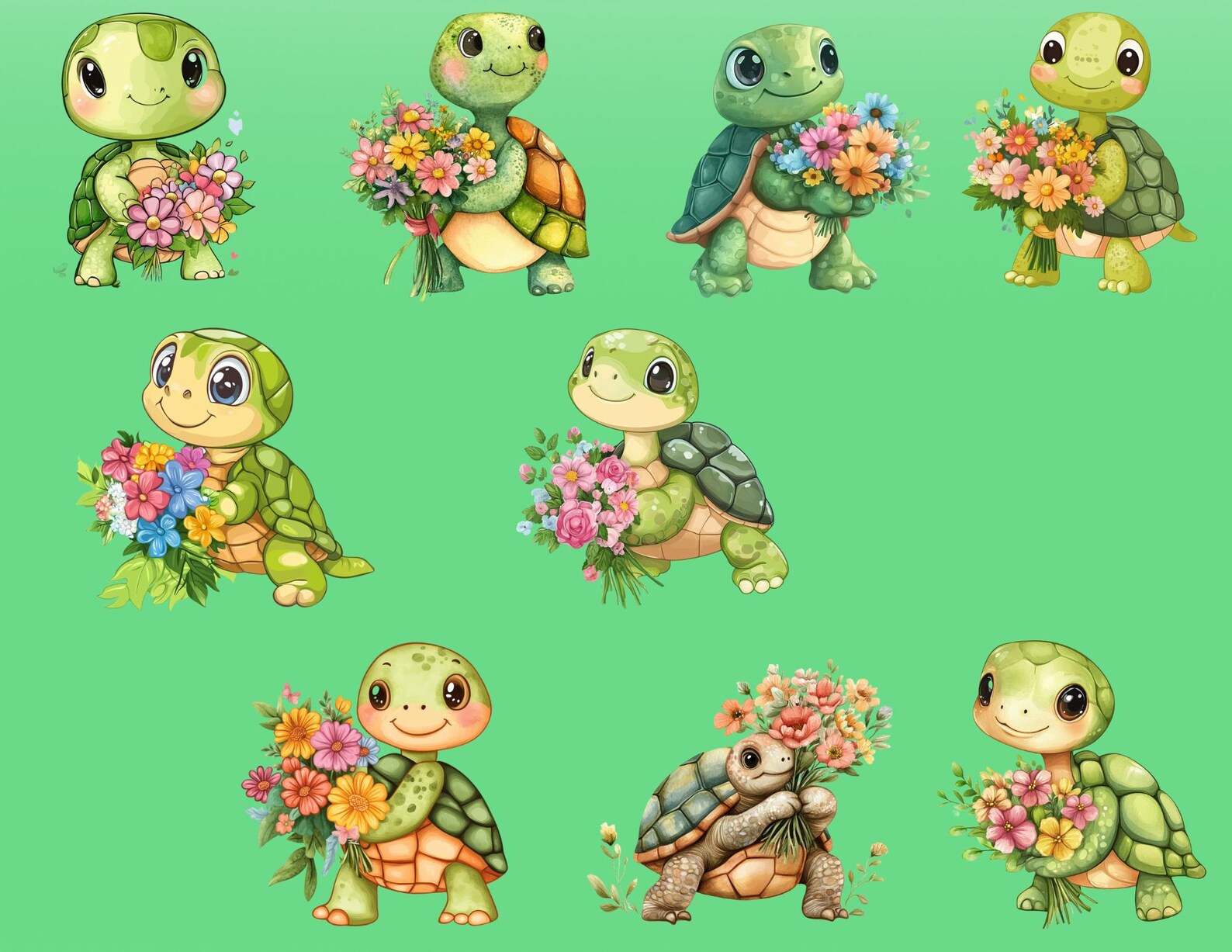 Clipart Pretty Turtles With Flowers | Cute Turtles Perfect for Designs ...