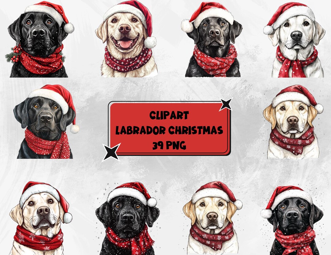 Labrador Christmas Clipart | 39 PNG | Digital Print With Christmas Dogs ...