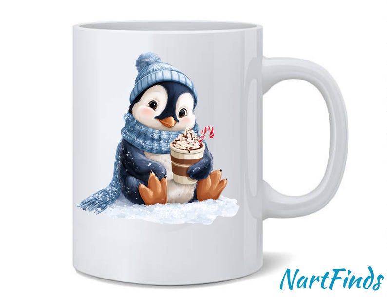 Winter Penguin Clipart Bundle, Cute Penguin PNG, Hot Cocoa Penguin Art ...