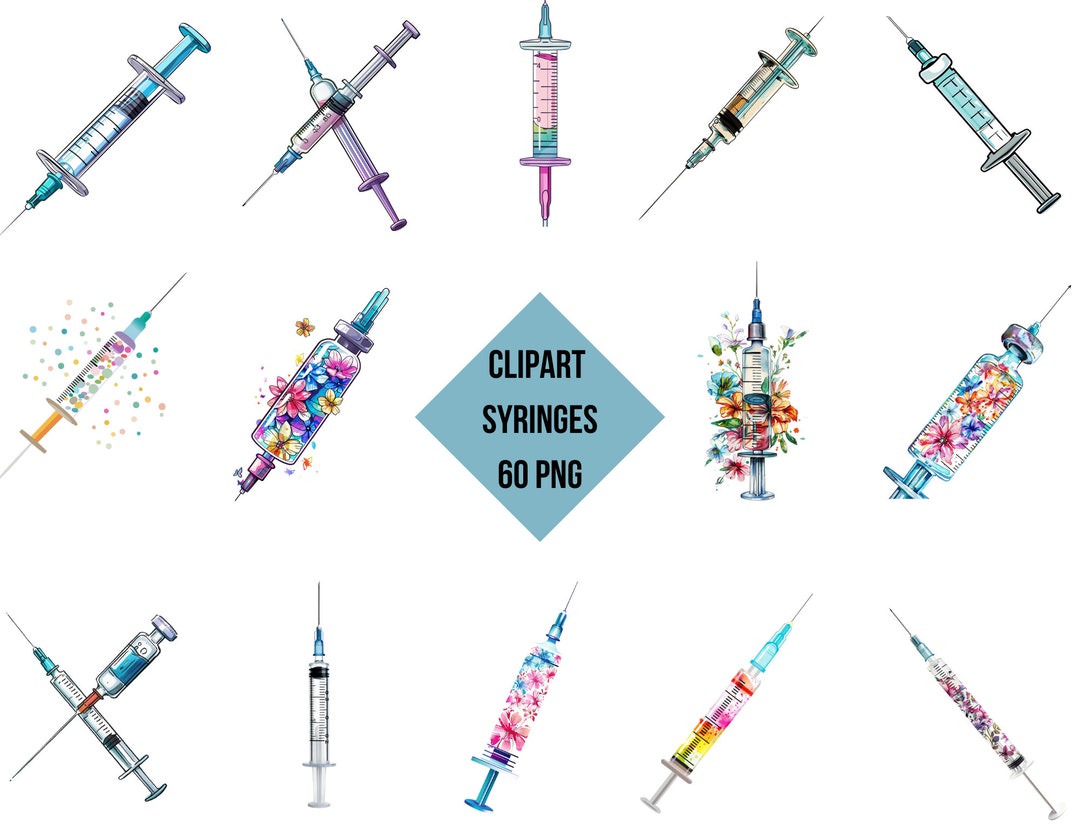 Floral Syringes Clipart Bundle | 60 PNG Illustrations (commercial Use ...