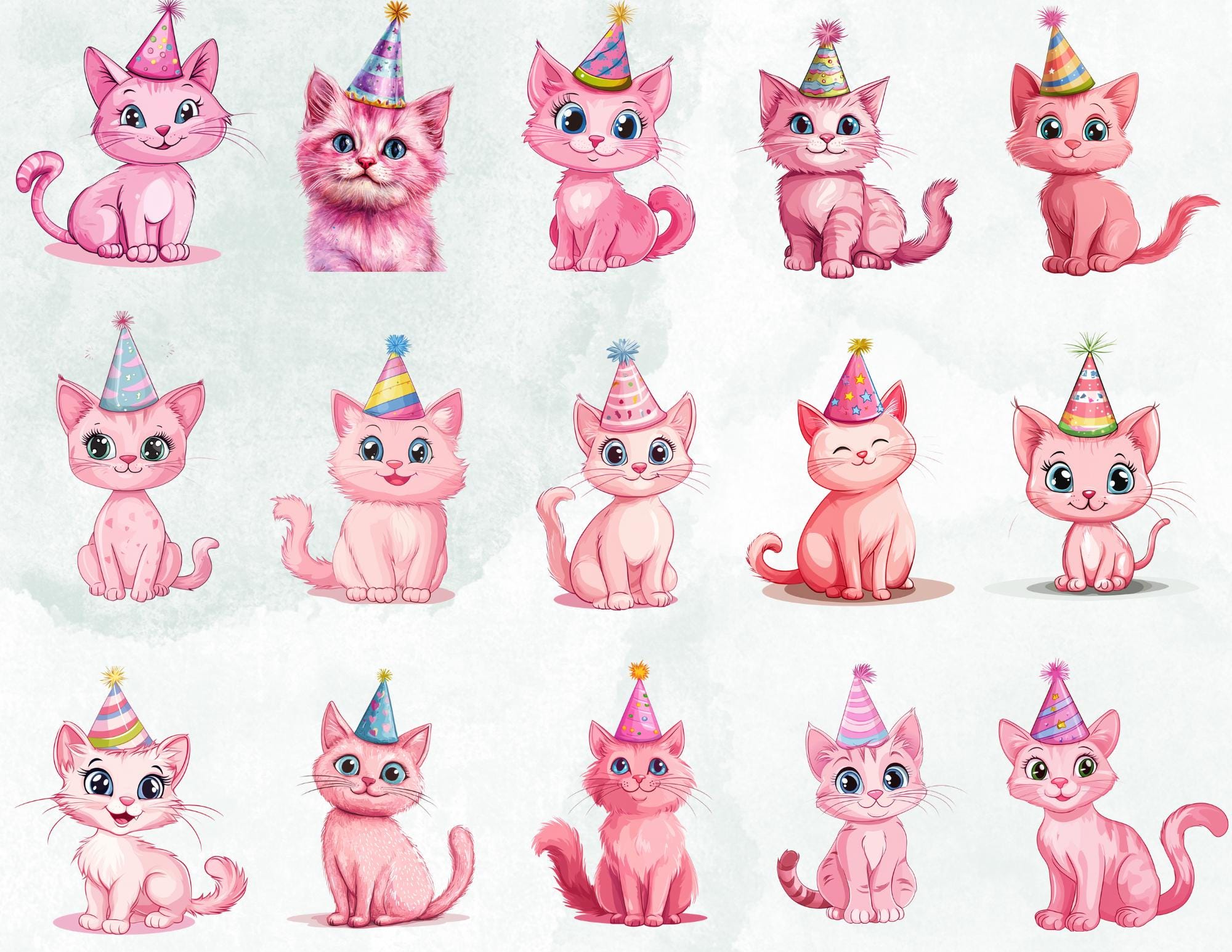 Party Cats Clipart | Adorable Pink Cats With Party Hats | Perfect for ...