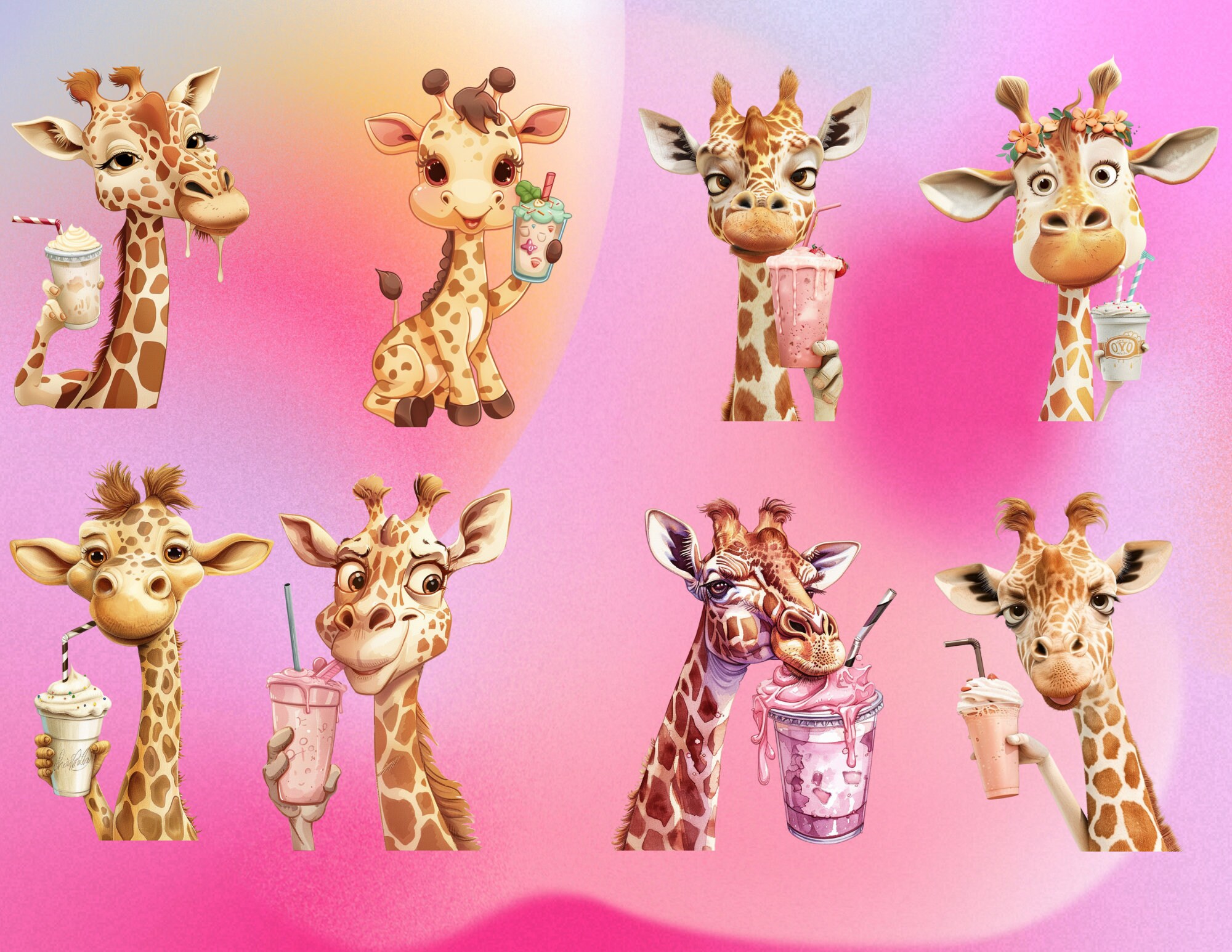 Clipart Pretty Giraffes With Milshakes Giraffes With Butterflies PNG ...