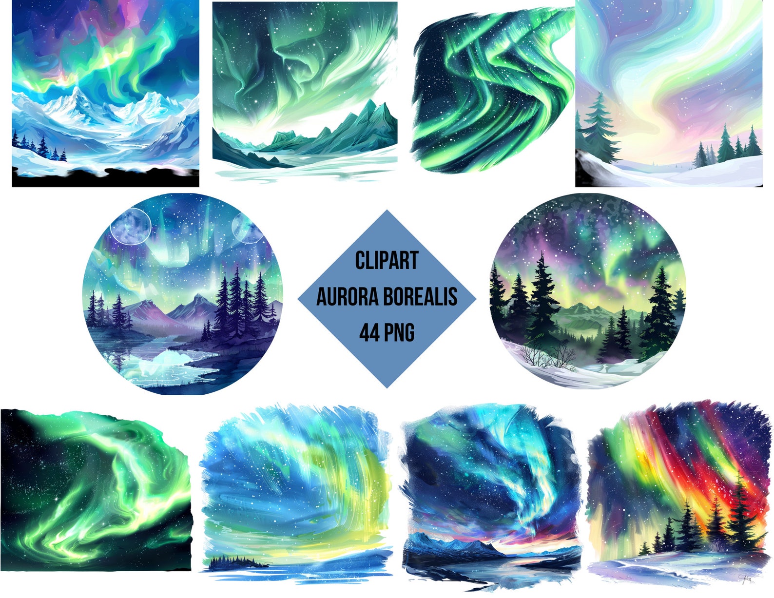 Clipart Aurora Borealis | Aurora Borealis PNG | Digital Print Aurora ...