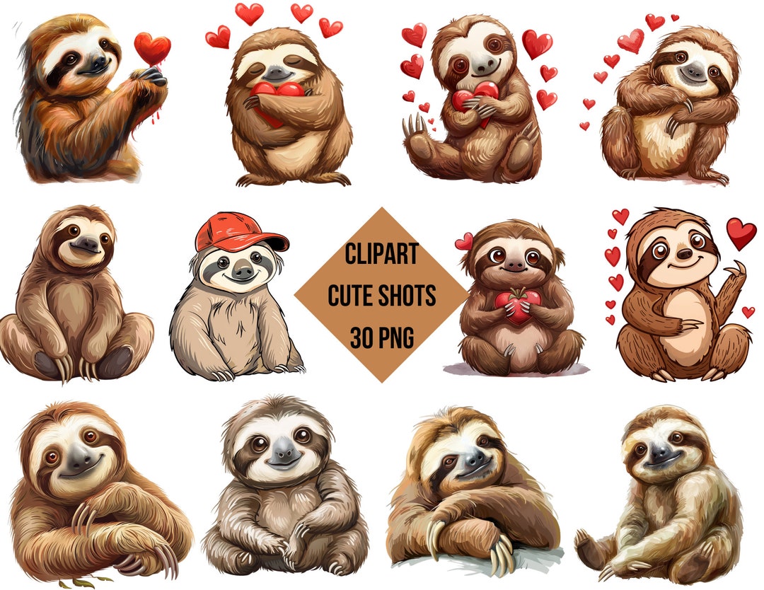Clipart Cute Sloths | Adorable Sloths PNG | Digital Print Sloths Decor ...