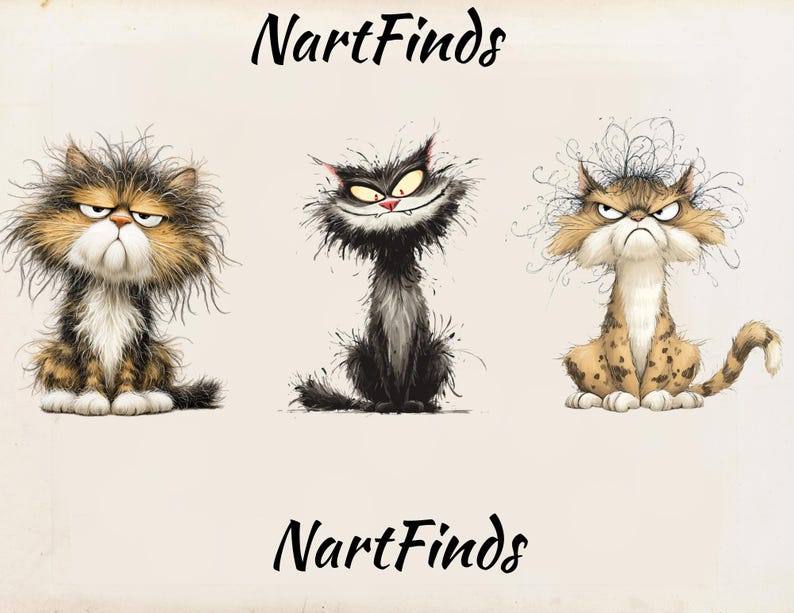 44 Funny Cat Clipart Bundle, Cute Kitty PNG, Digital Cartoon Cat ...