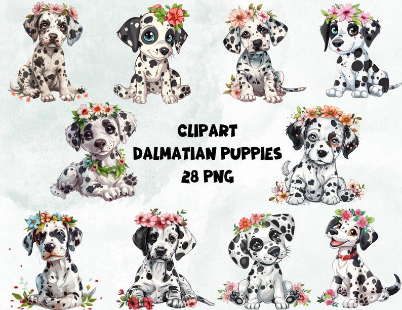 Clipart Dalmatian Puppies | Dalmatian Puppies With Flower | Cute Dog ...