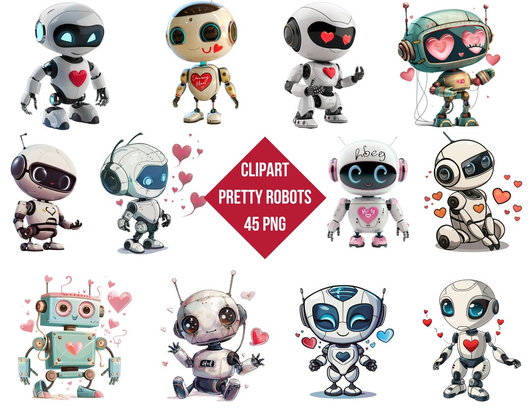 Clipart Pretty Robots Pretty Robots PNG Digital Print Pretty Robots - Etsy