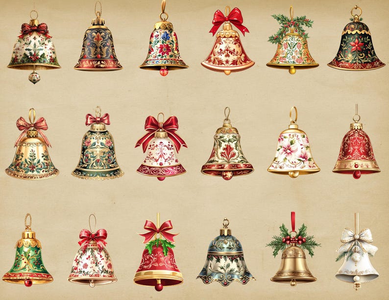 Clipart Christmas Bells 103 PNG | Digital Print Pretty Bells ...