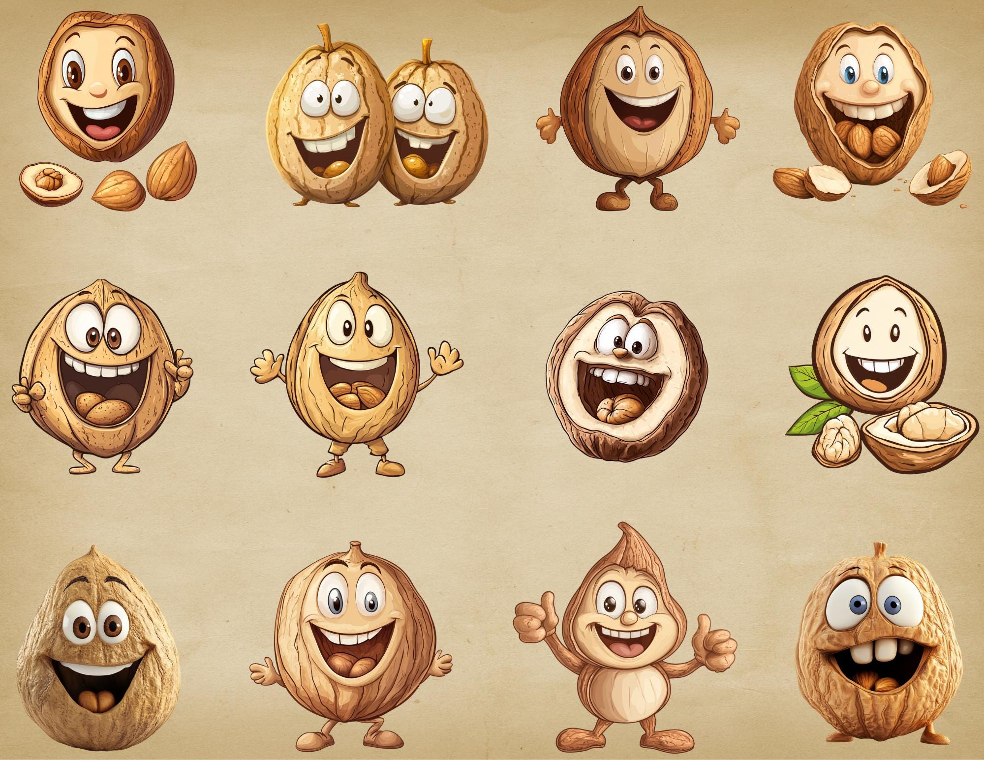 Funny Nuts Clipart | Cute Nuts 40 PNG | Digital Print Nuts Decor ...