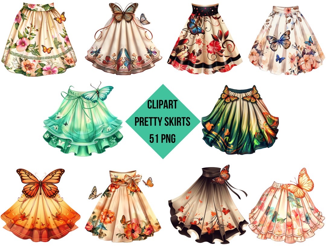 Clipart Pretty Skirts | Butterflies Skirts PNG | Digital Print Pretty ...