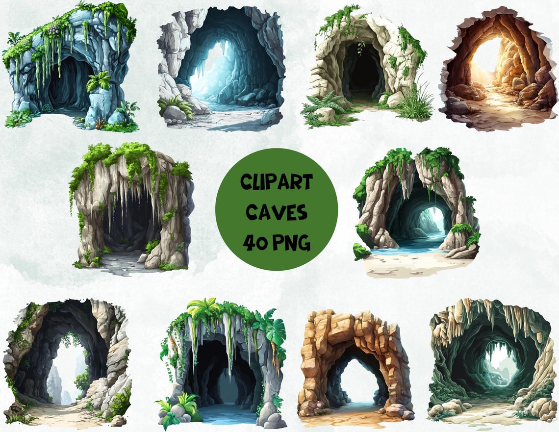 Clipart Unique Caves | 40 Pngs | Caves Decor | Transparent Background ...