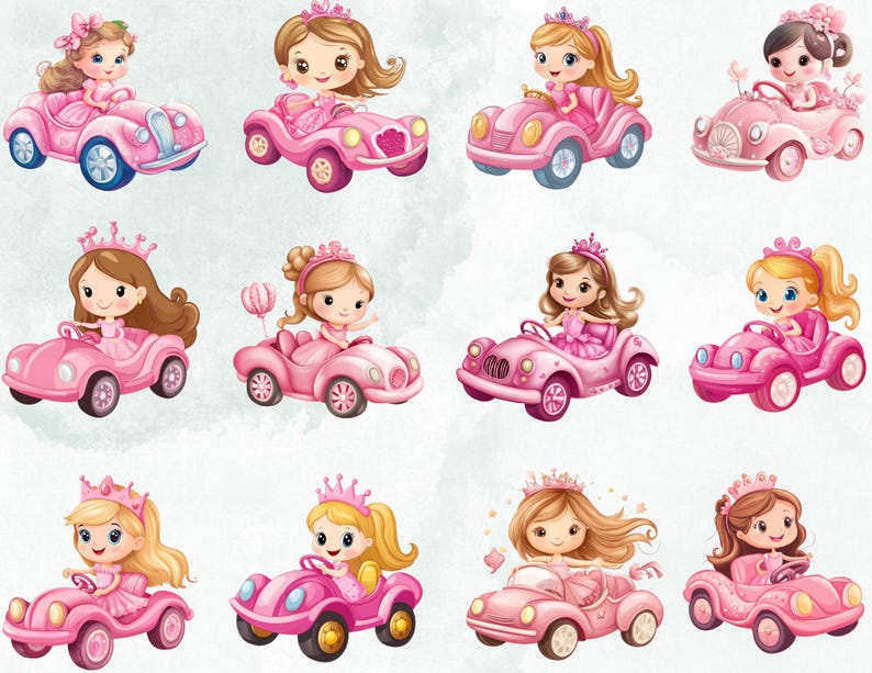 Clipart Pretty Princesses Bundle | 80 PNG | Castles, Cute Cars and ...