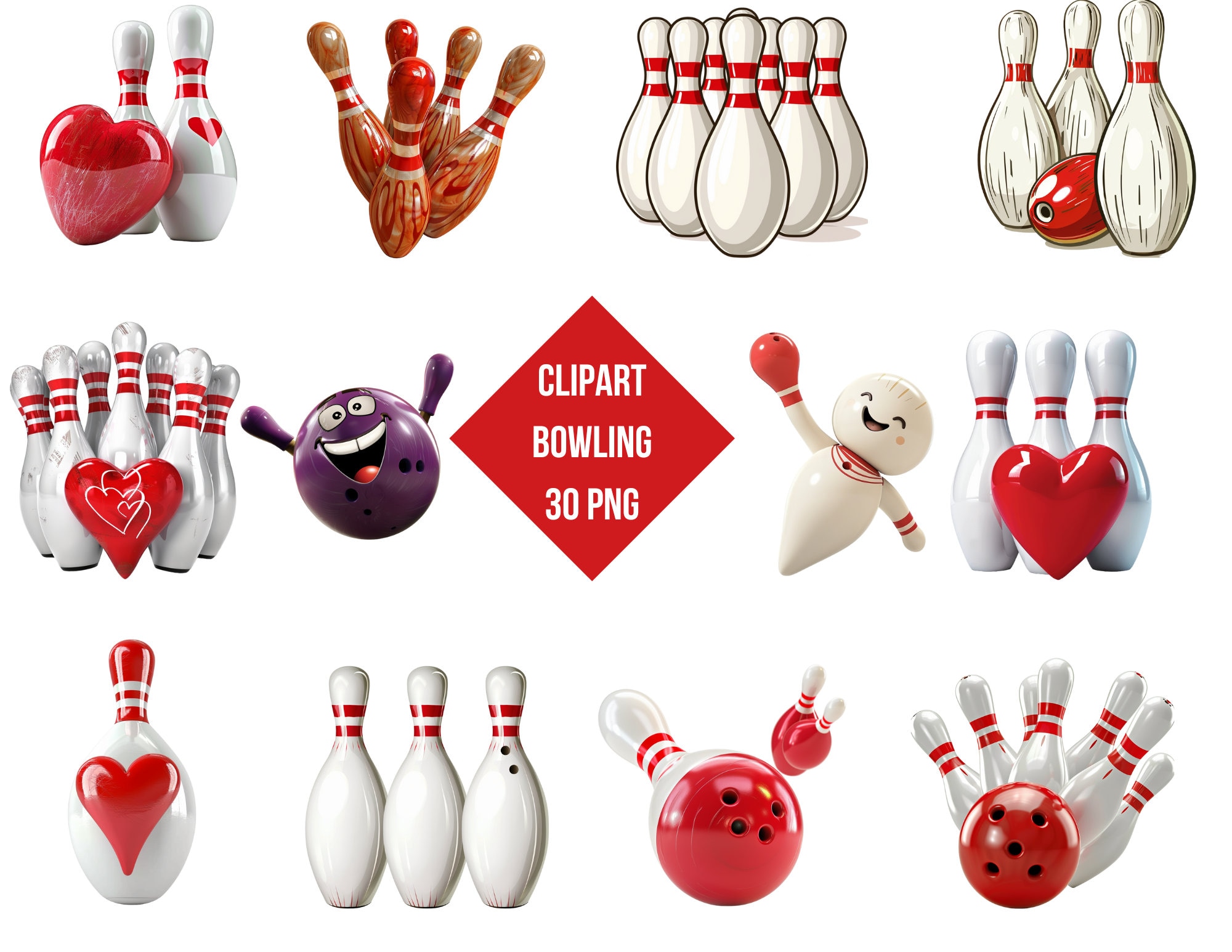 Clipart Bowling | Bowling PNG | Digital Print Bowling Decor ...