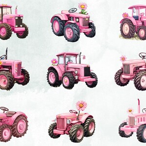 Clipart Pink Tractors, Tractors With Flowers 36 PNG, Digital Print Cute ...