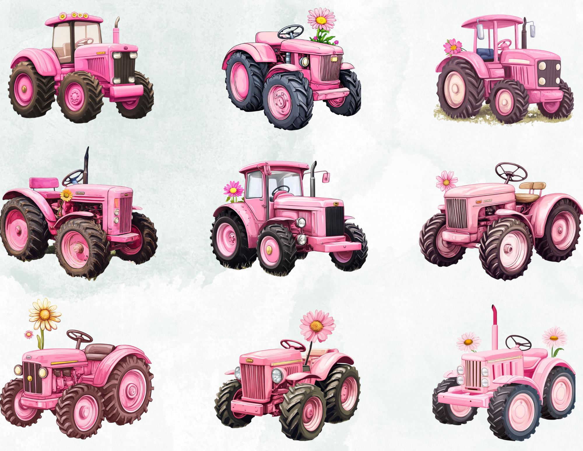 Clipart Pink Tractors, Tractors With Flowers 36 PNG, Digital Print Cute ...