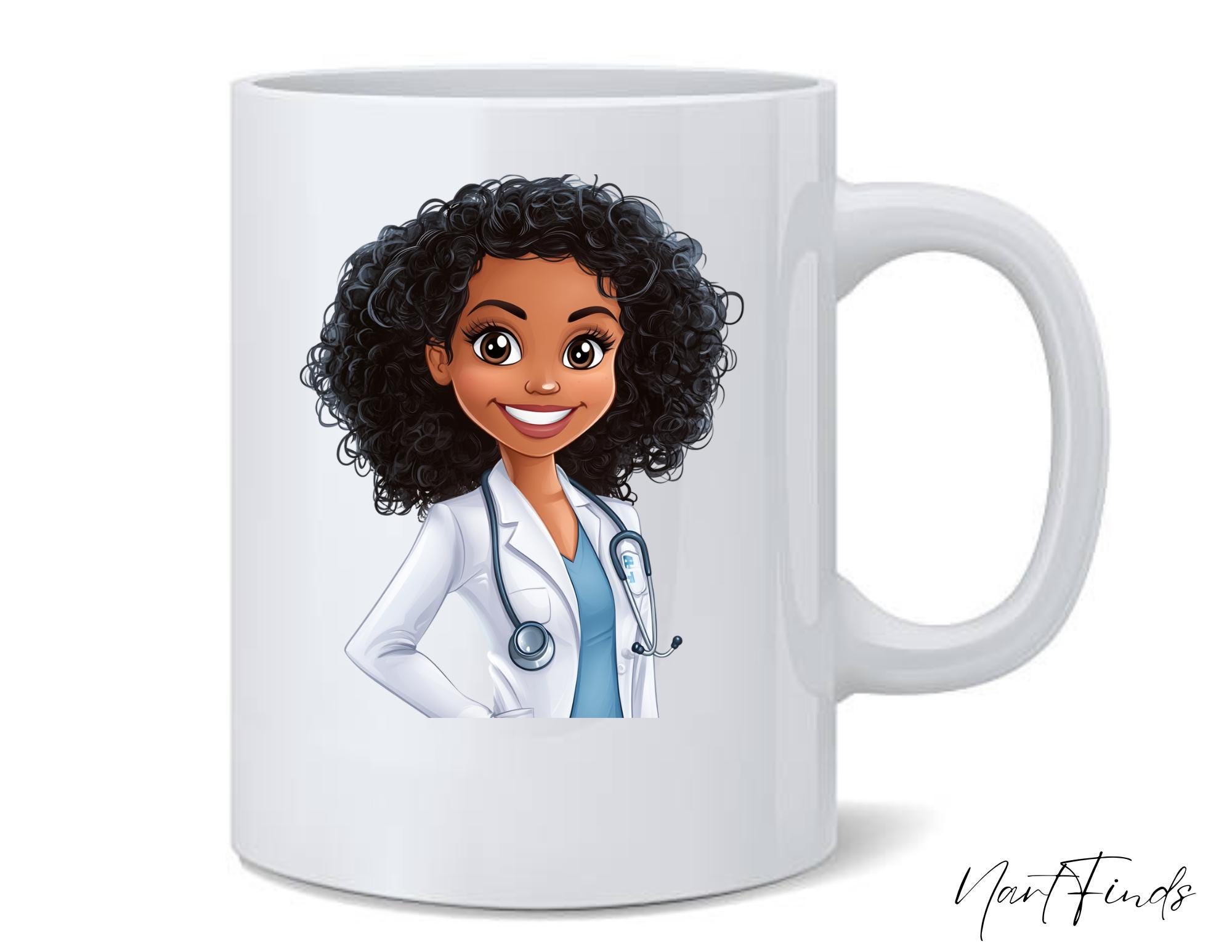 Doctor Woman Clipart, Curly Hair Medical PNG, Digital Print Doctor ...
