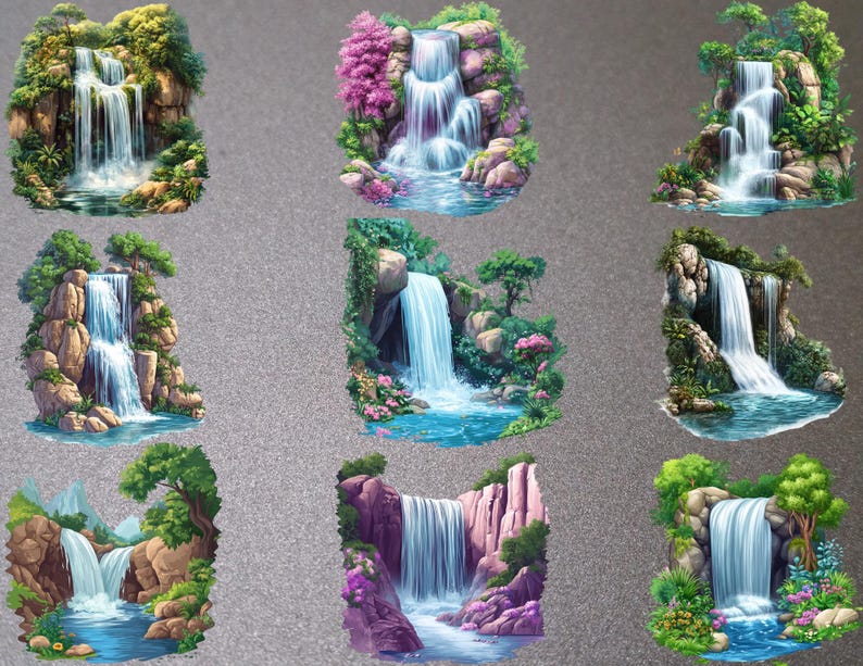 Clipart Waterfalls 56 PNG | Beautiful Waterfalls Art | Digital Print ...