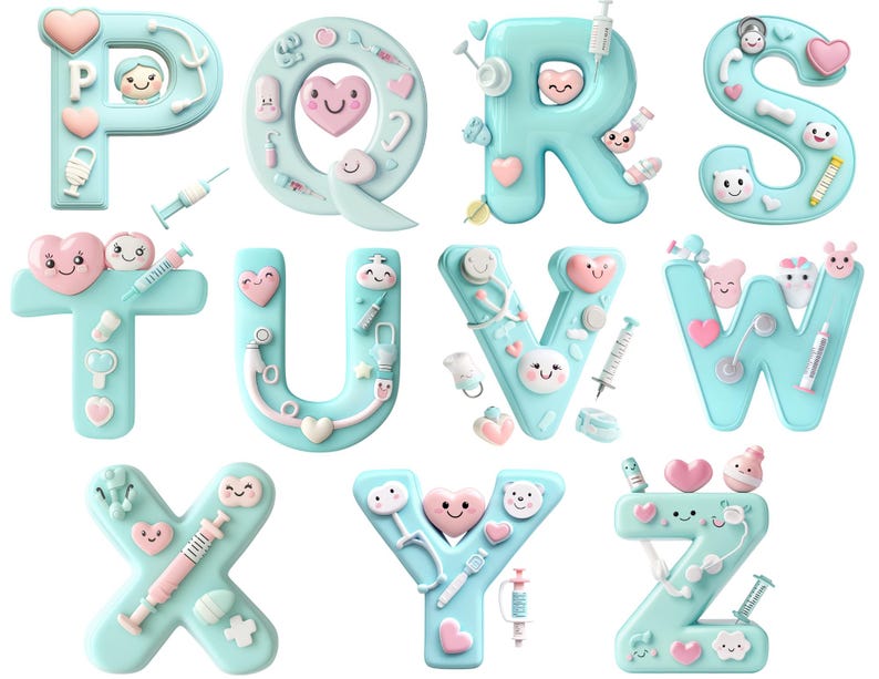 Kids Medical Alphabet Clipart, Cute Medical Letter PNG, Doctor Letters ...