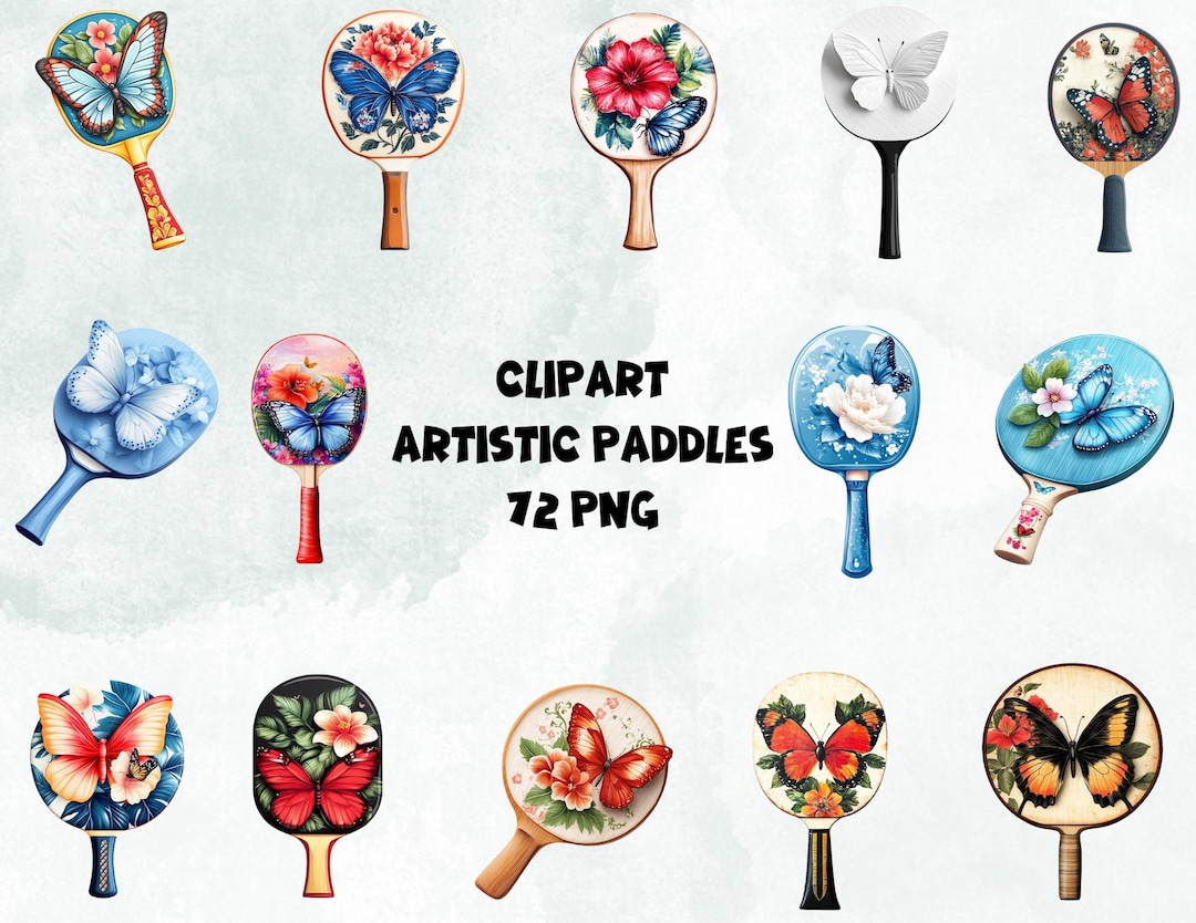 Butterfly Ping Pong Paddles Clipart | Artistic Paddles 72 PNG | Digital ...
