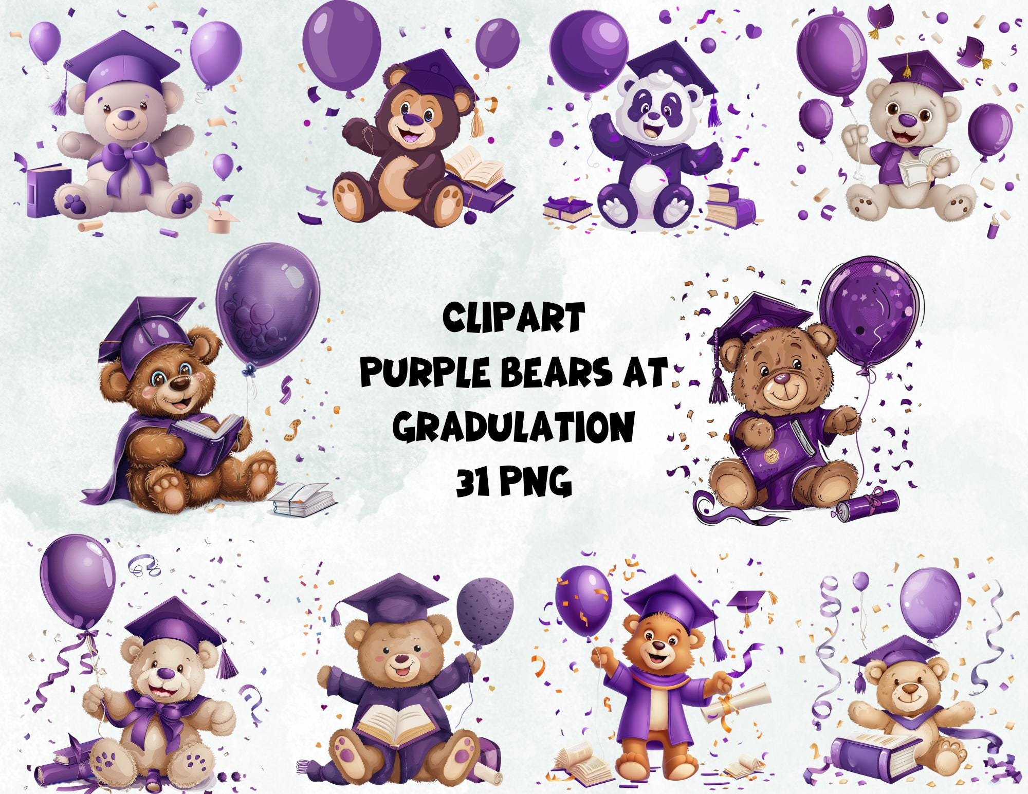 Clipart Adorables Bears at Graduation | Purple Bears PNG | Digital ...