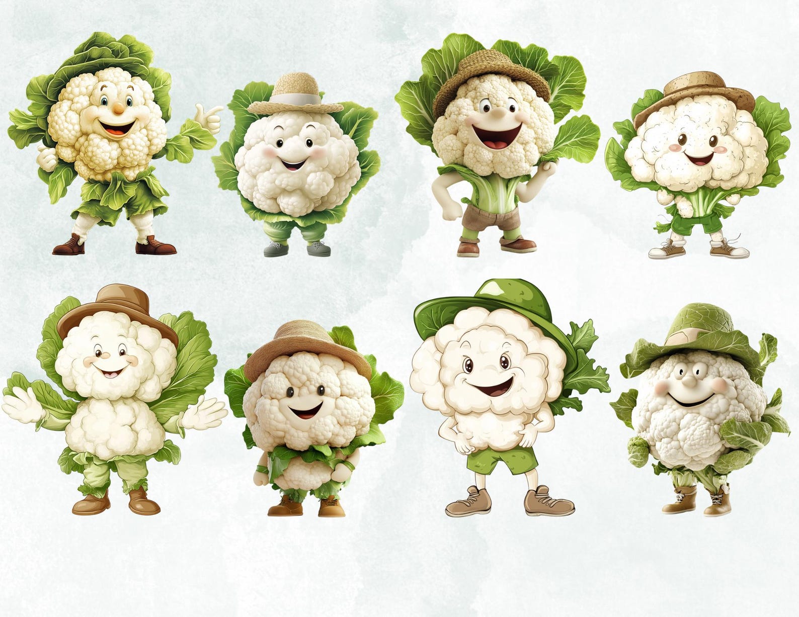 Clipart Funny Cauliflower | 60 PNG | Funny Vegetable PNG | Funny Decor ...