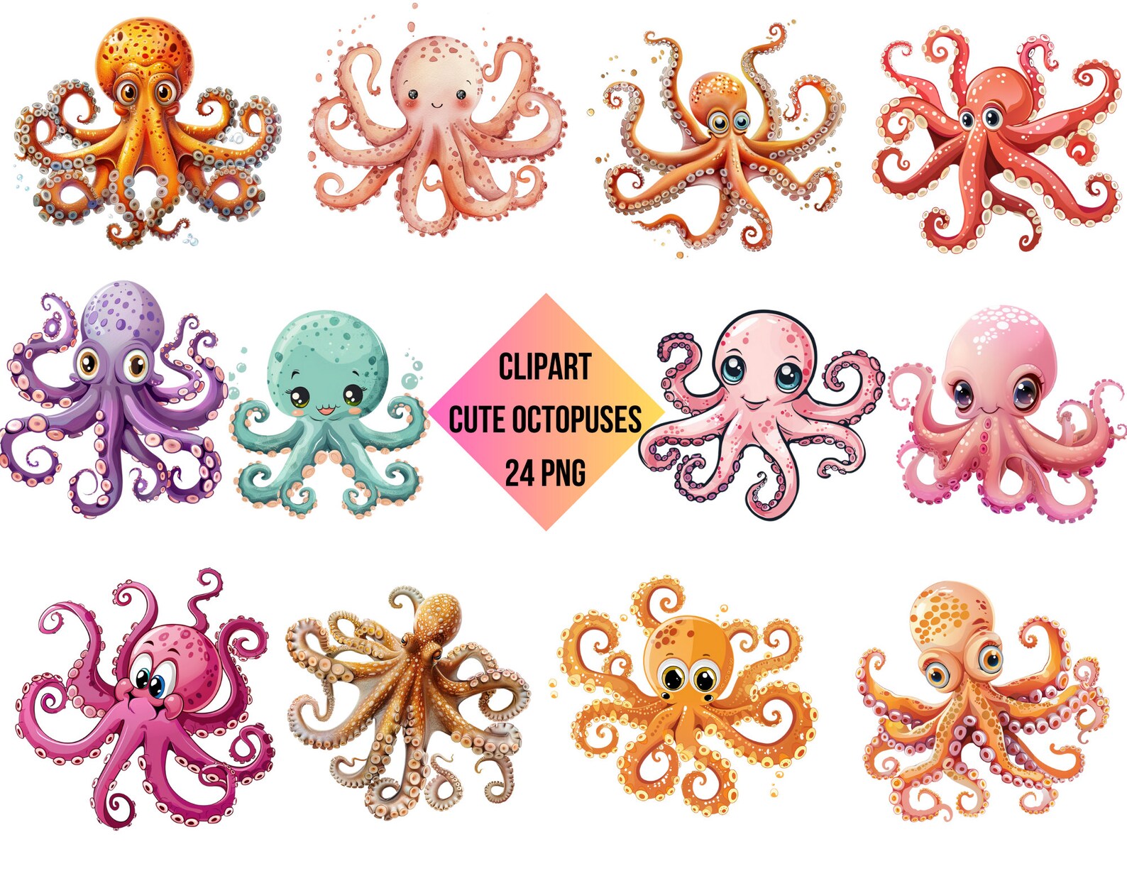 Cute Octopuses Clipart Set | Illustrations for Creative Projects and ...