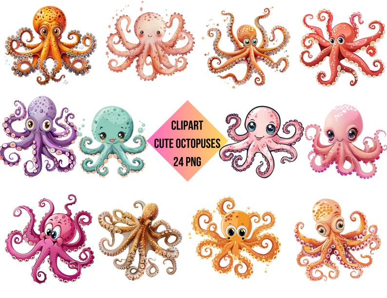 Cute Octopuses Clipart Set | Illustrations for Creative Projects and ...