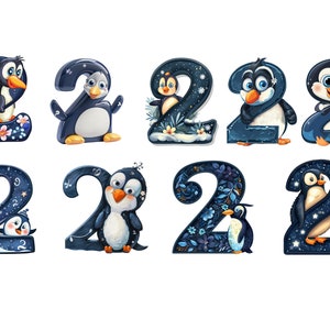 Penguin Numbers Clipart, Cute Penguin PNG, Arctic Animal Numbers, Kids ...