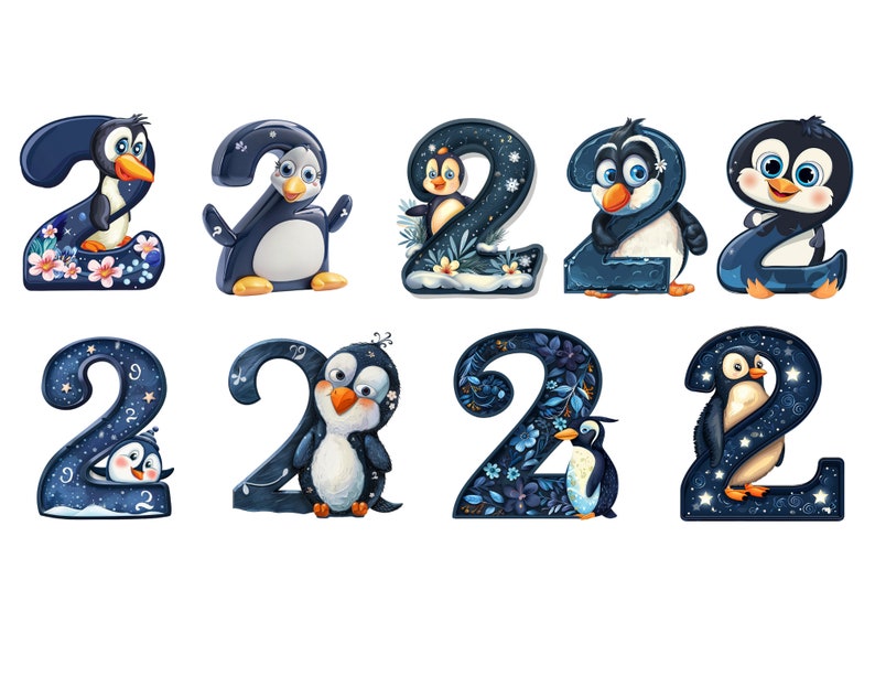 Penguin Numbers Clipart, Cute Penguin PNG, Arctic Animal Numbers, Kids ...