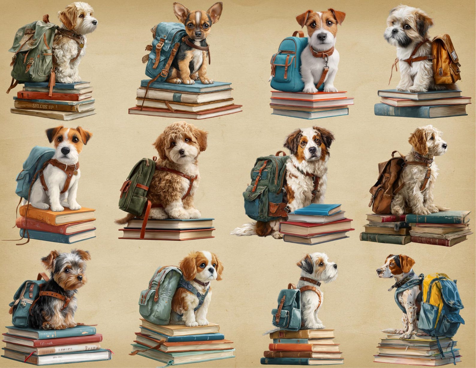 Puppies Clipart Bundle: Back to School PNG, Commercial Use (instant ...
