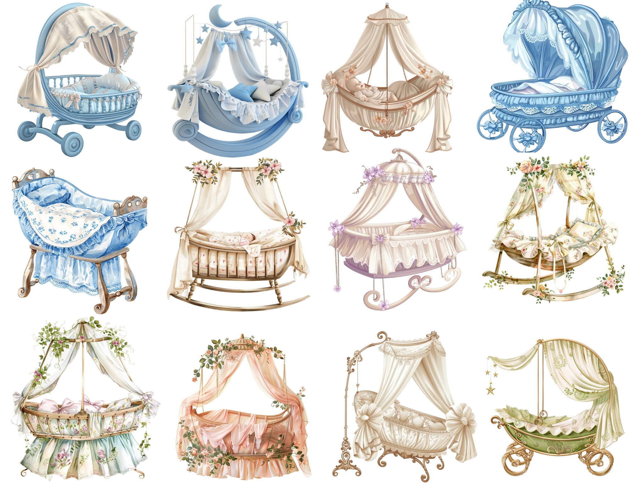 Baby Cradle Clipart, Baby Bassinet PNG, Sublimation & Nursery Art ...