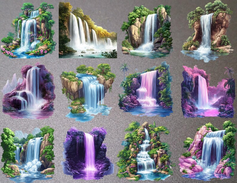 Clipart Waterfalls 56 PNG | Beautiful Waterfalls Art | Digital Print ...