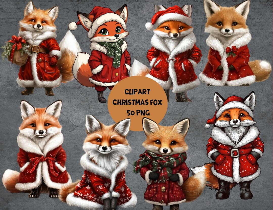 Christmas Fox Clipart | Festive Foxes in Holiday Outfits | 50 Png ...