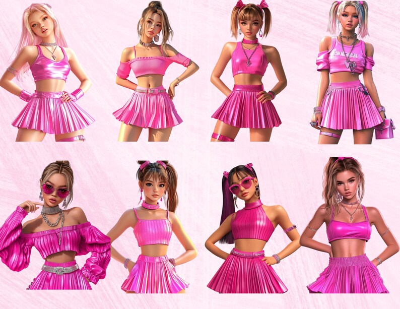 Y2K Cheerleader Girl Clipart, Pink Fashion PNG, Cute Pop Star Outfit ...