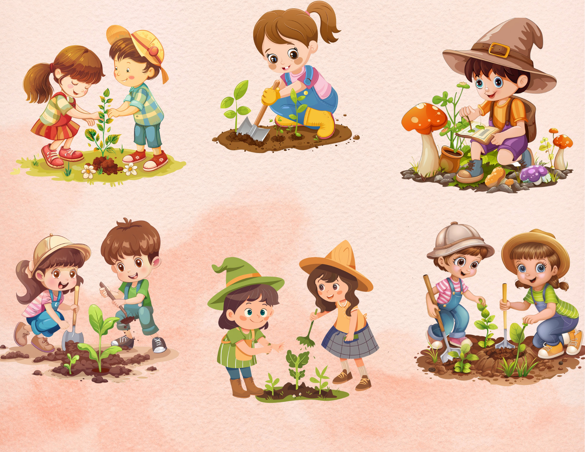 Clipart Children Planting Flowers | Kids in the Gardens | Little ...