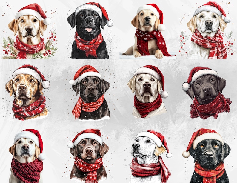 Labrador Christmas Clipart | 39 PNG | Digital Print With Christmas Dogs ...