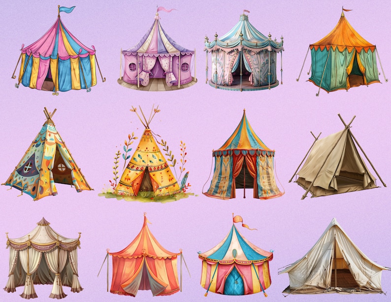 Clipart Pretty Tents Colorful Tents PNG Digital Print Tents Collection ...