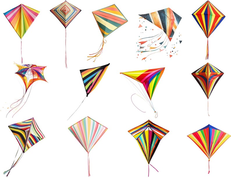 Kite Clipart Bundle, Colorful Kites PNG, Digital Outdoor Adventure ...